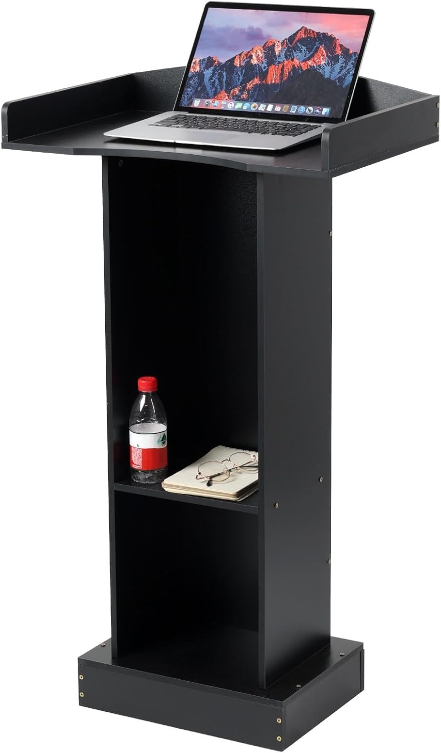 BEQUZON Black Podium Stand for Lecture Pulpit with Wooden Heavy Base ...