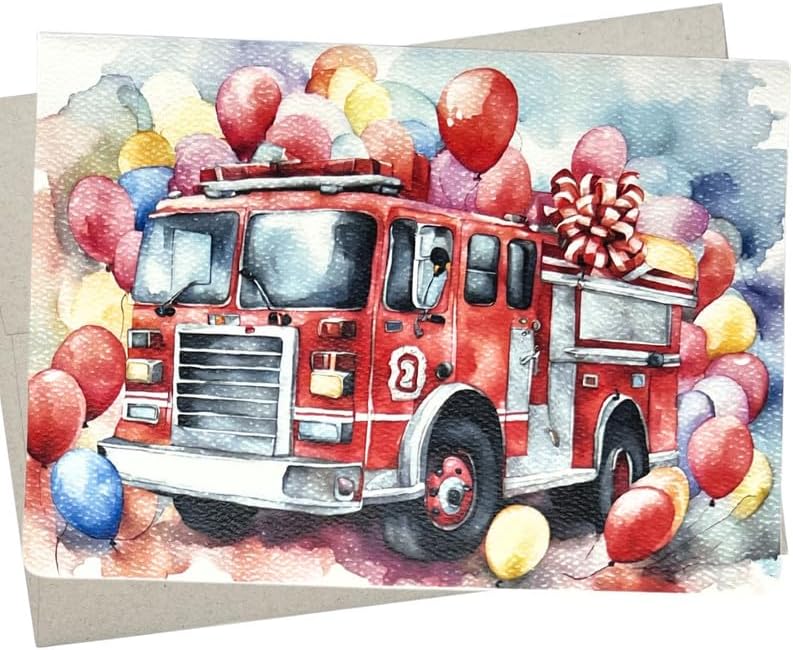 Amazon.com : Firetruck Birthday Card (1 Premium Card, 5X7 Inch) also ...