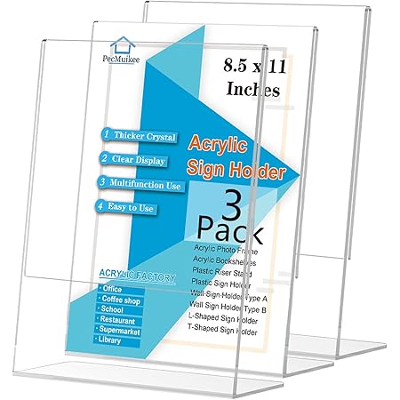 Amazon.com: 3 Pack Acrylic Sign Holder, 8.5 x 11 inches Clear Table ...