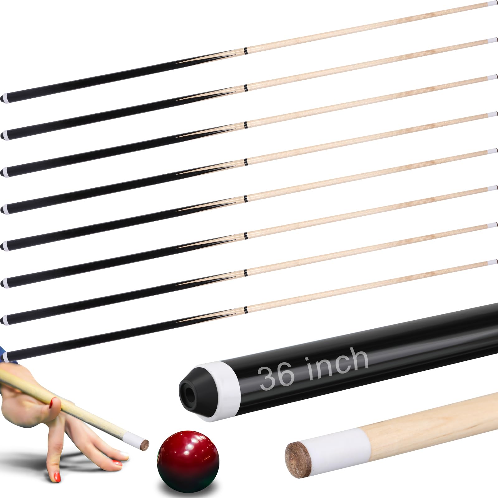 Set of 8 Wooden Pool Cue Stick 36 Inch Billiards Cue Stick with Tip ...
