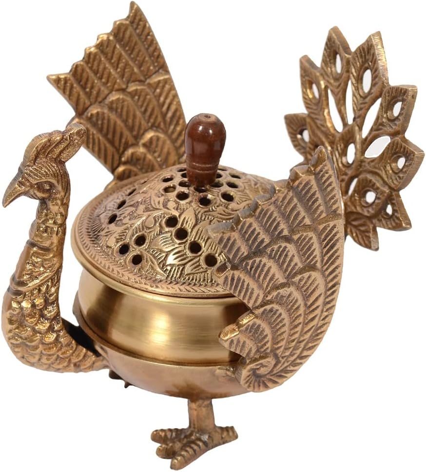 Jaszz Art Brass Peacock Design Dhoop (6in and 1 kg) Dani Pot | Loban ...
