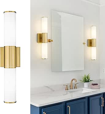 METWET Bathroom Light Fixtures, 2-Light Vanity Lights for Mirror with Milk Glass Shade, Brushed ...