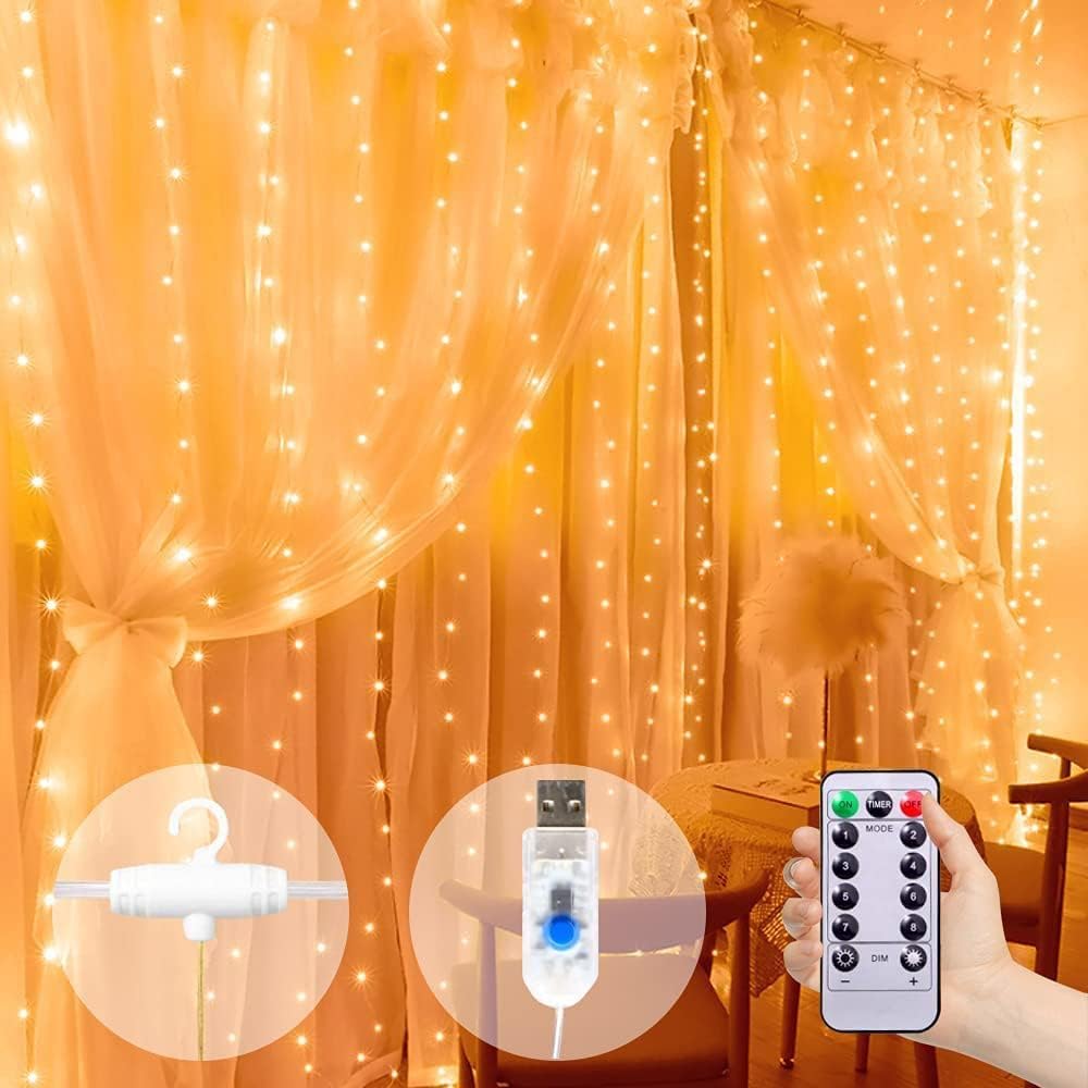 Amazon.com: LED String Fairy Curtain Light 300 LED Lights 8 Modes ...
