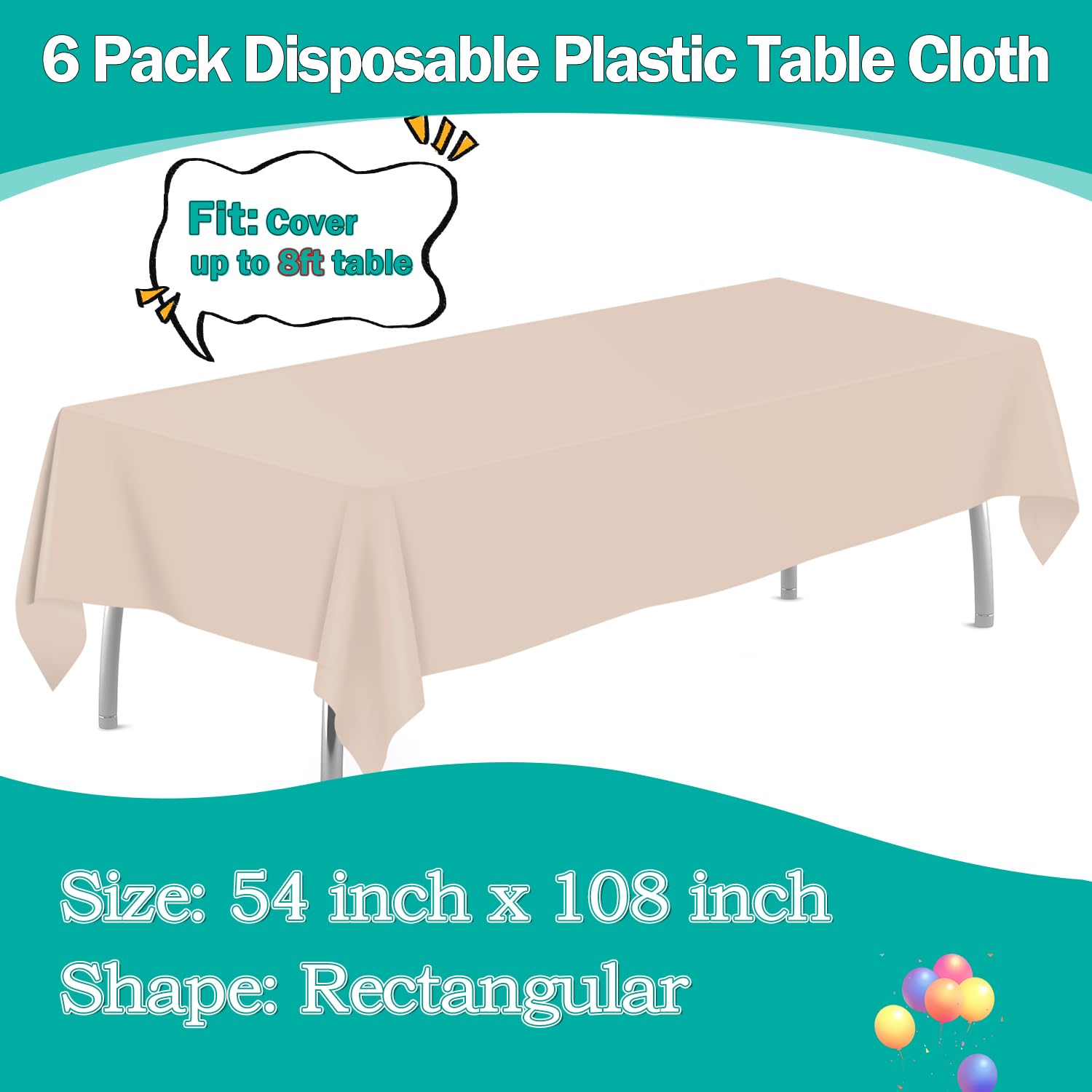 Snapklik.com : Tujol Ivory 6 Pack Plastic Table Cloth 54" X 108"
