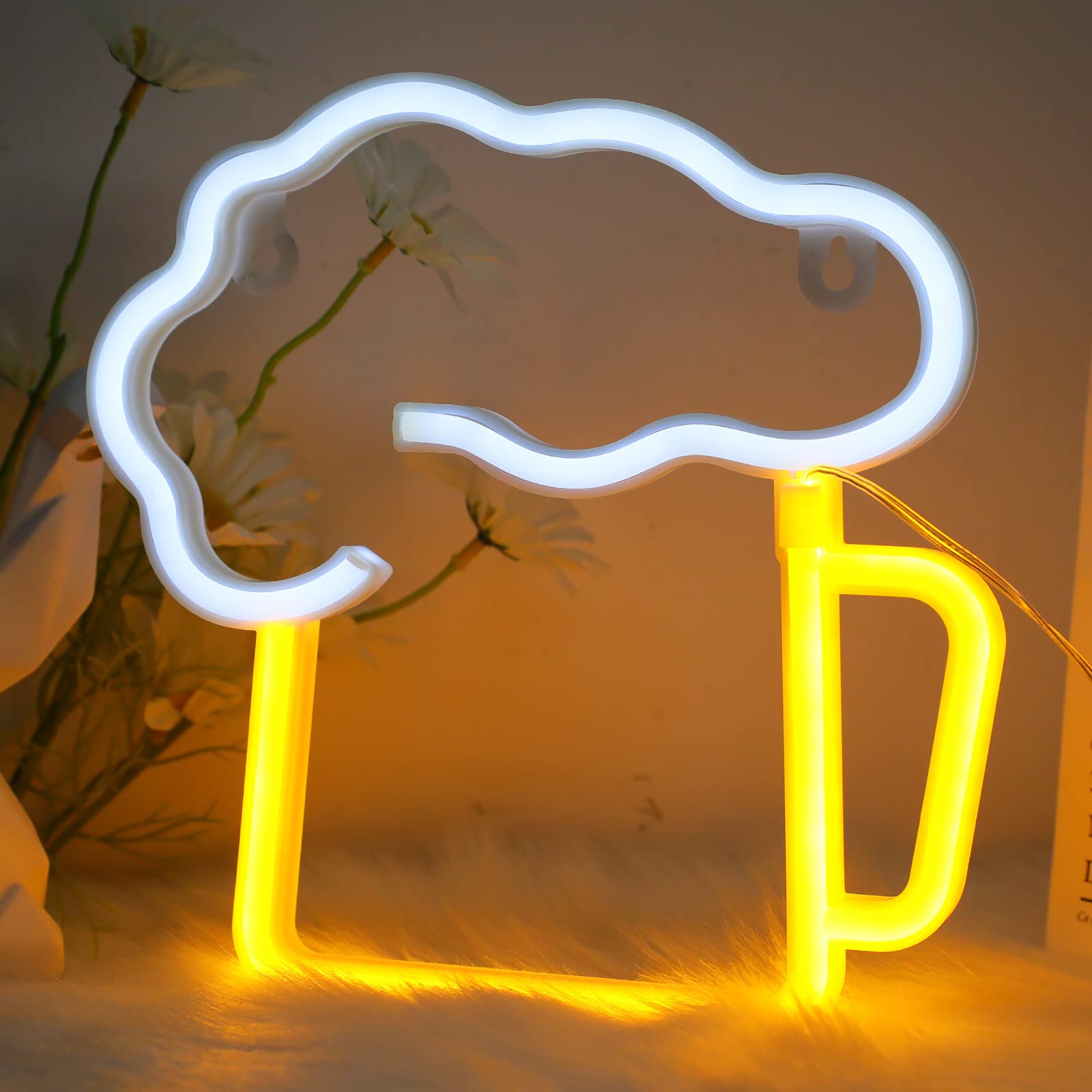 Amazon.com: ENUOLI Beer Shaped Neon Signs, Yellow White Neon Lights ...