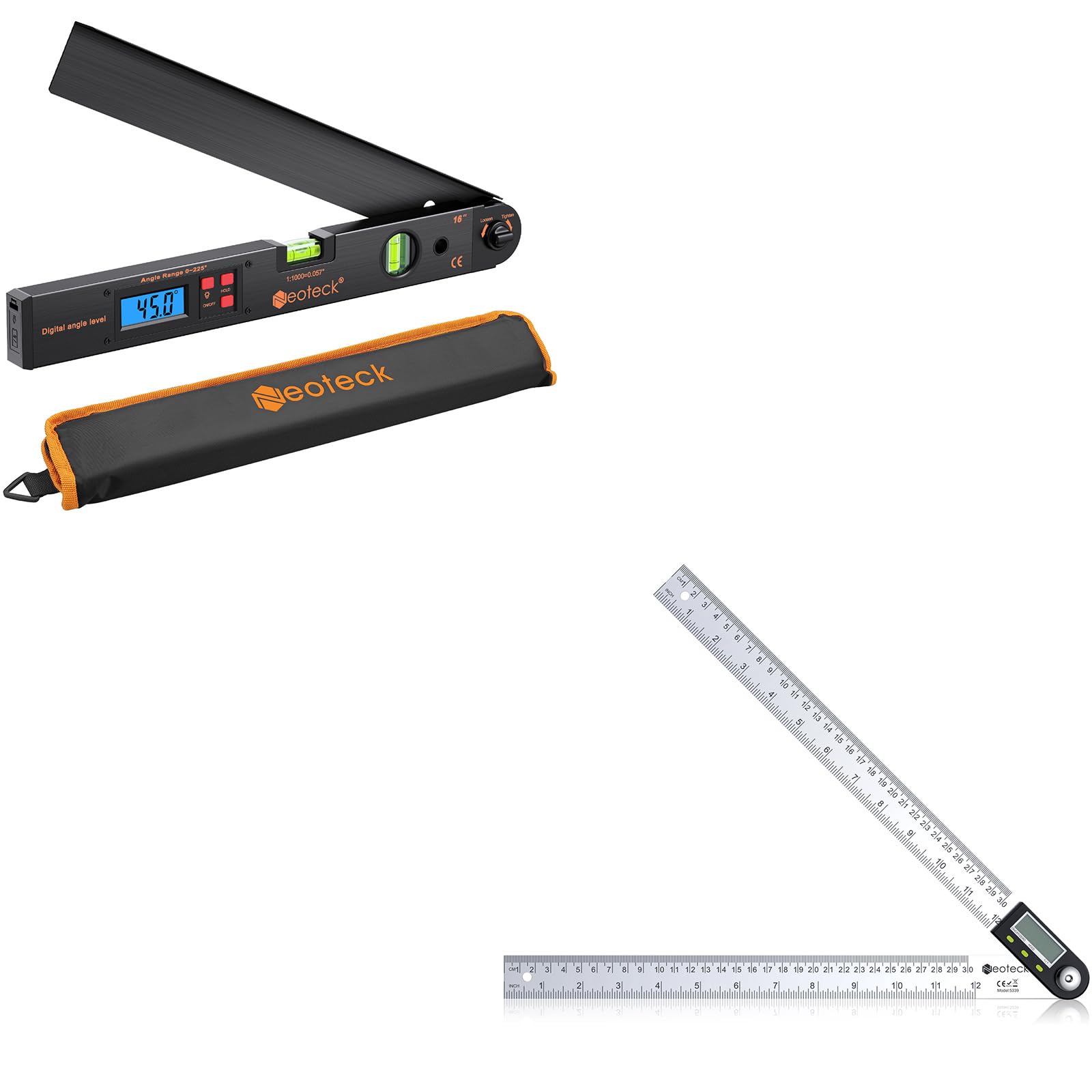 Neoteck 225° Digital Angle Finder + 12 inch Digital Angle Ruler ...