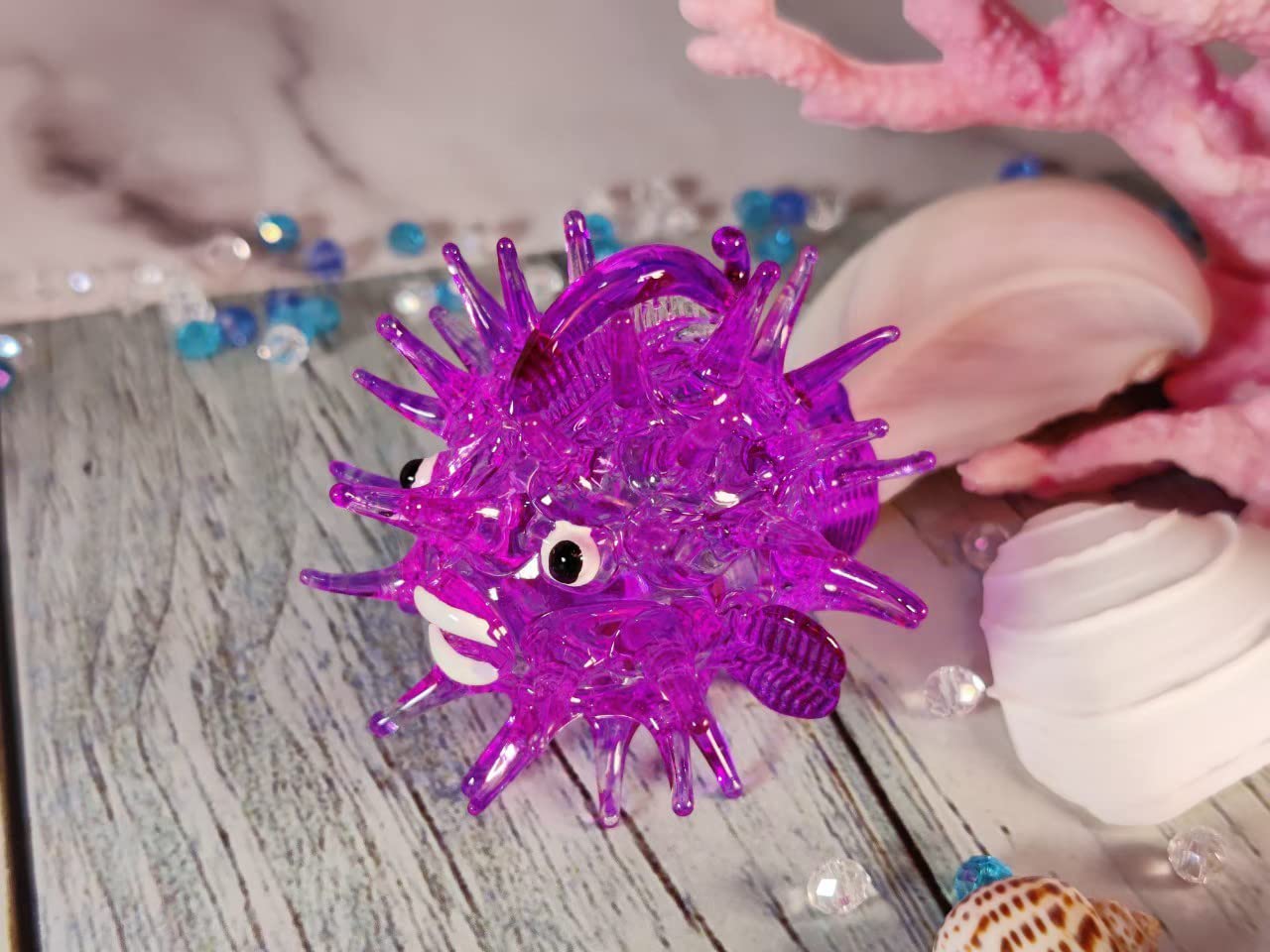 Purple Puffer Fish ChangThai Design 2" Dia Tiny Purple Puffer Figurine