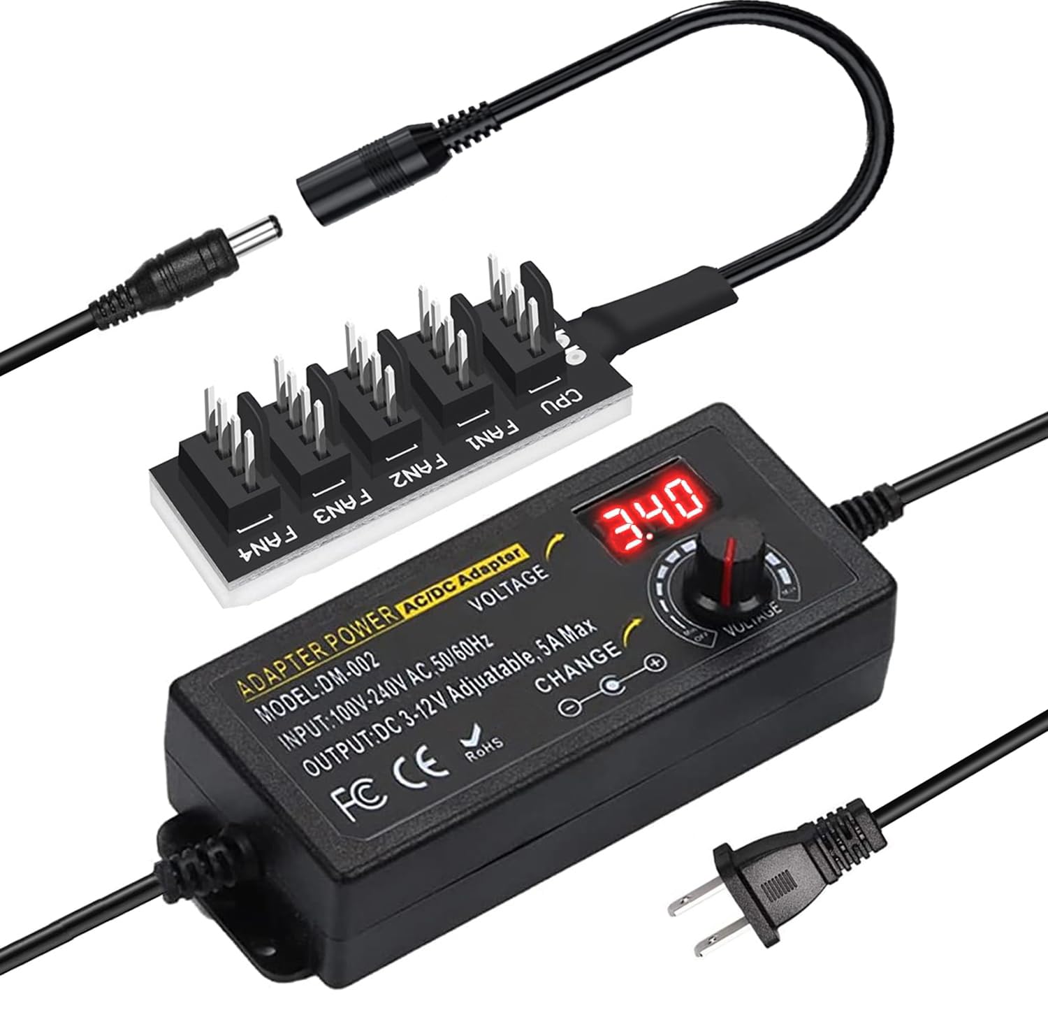 Amazon.com: Delinx 60W 12V PC Fan Power Supply, 3-pin 4-Pin Computer ...