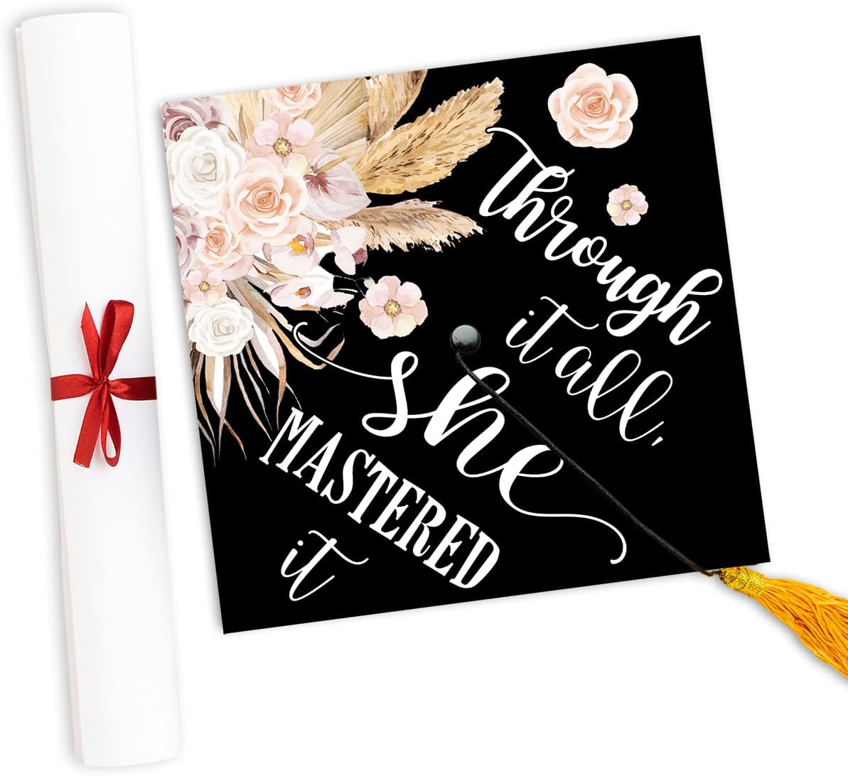 Amazon.com: Graduation Cap Topper - Boho Floral Personalized ...