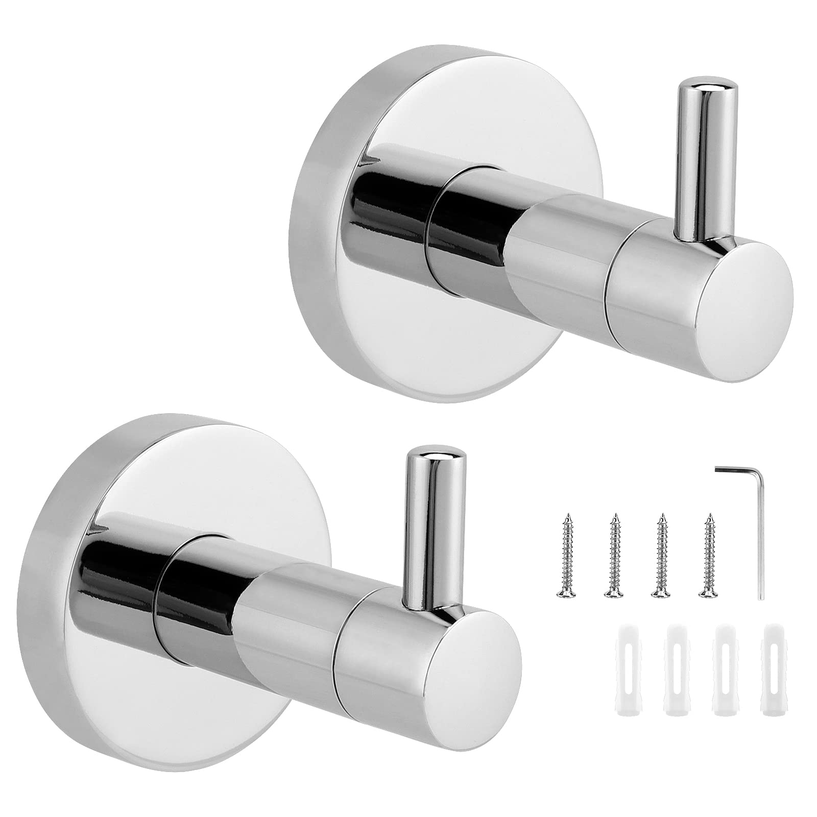 JEUIHAU 2 Pack Stainless Steel Towel Hooks, Silver Chrome Bathroom ...