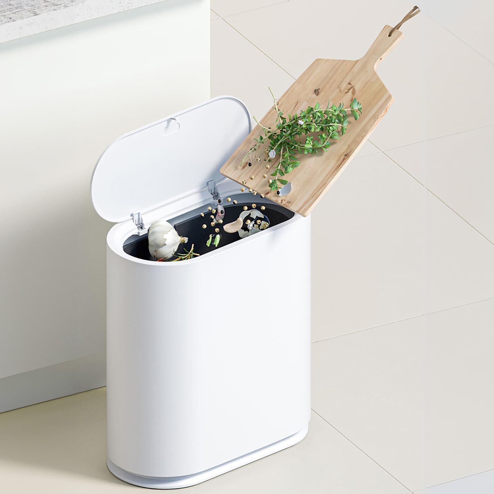 Trash Can with Lid 10 Liter, Slim Rubbish Bin, Plastic Garbage ...