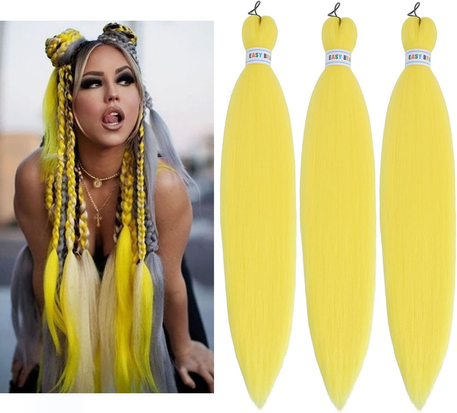 Amazon.com : Newluyang Yellow Braiding Hair Pre Stretched,100% ...