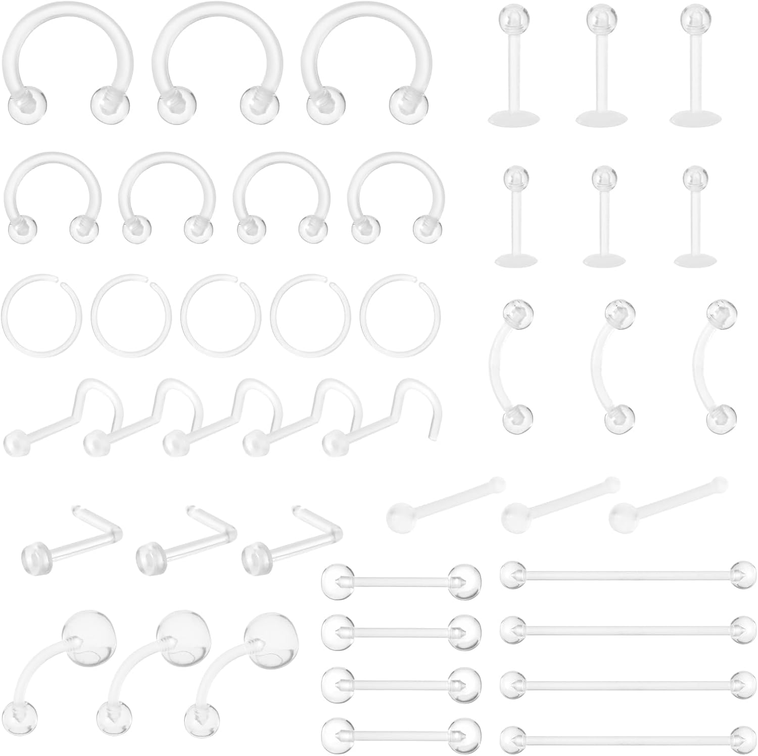 Amazon.com: Tucnoeu 48pcs Clear Piercing Retainers Kit: Acrylic Septum ...