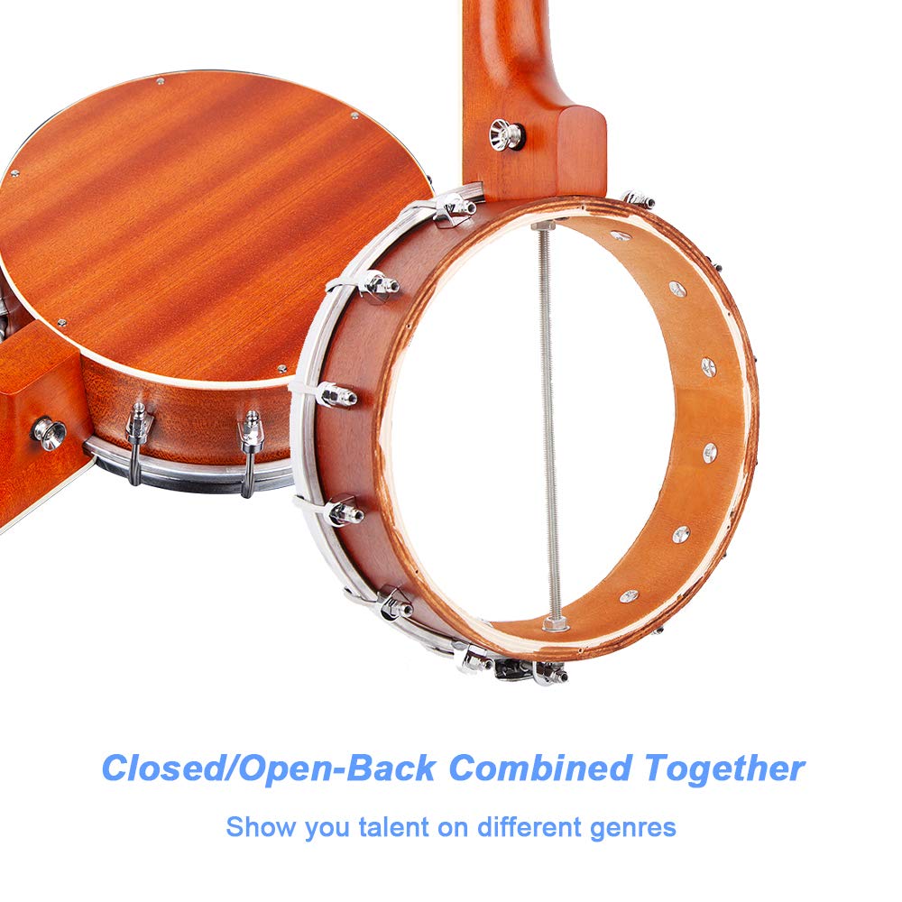 Vangoa 5 String Banjo 26 Inch, MINI Travel Banjo, Closed Solid Back ...