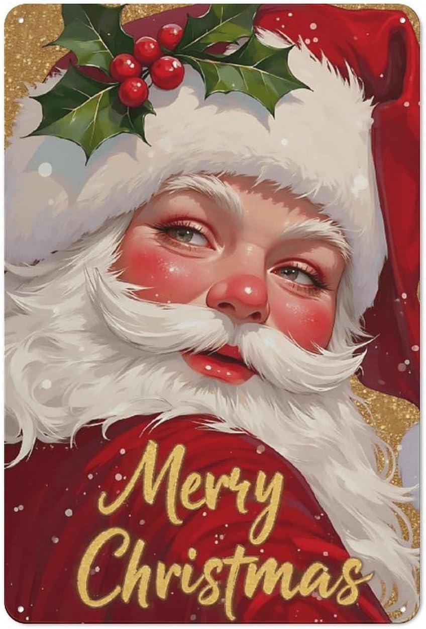 Amazon.com: Vintage Metal Tin Sign Merry Christmas Laughing Santa ...