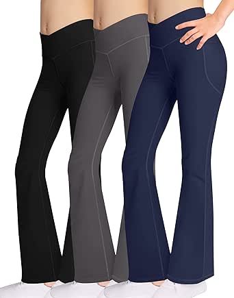 Amazon.com: Girl V-Cut Yoga Flare Pants with Pockets-Kid Workout Cross ...