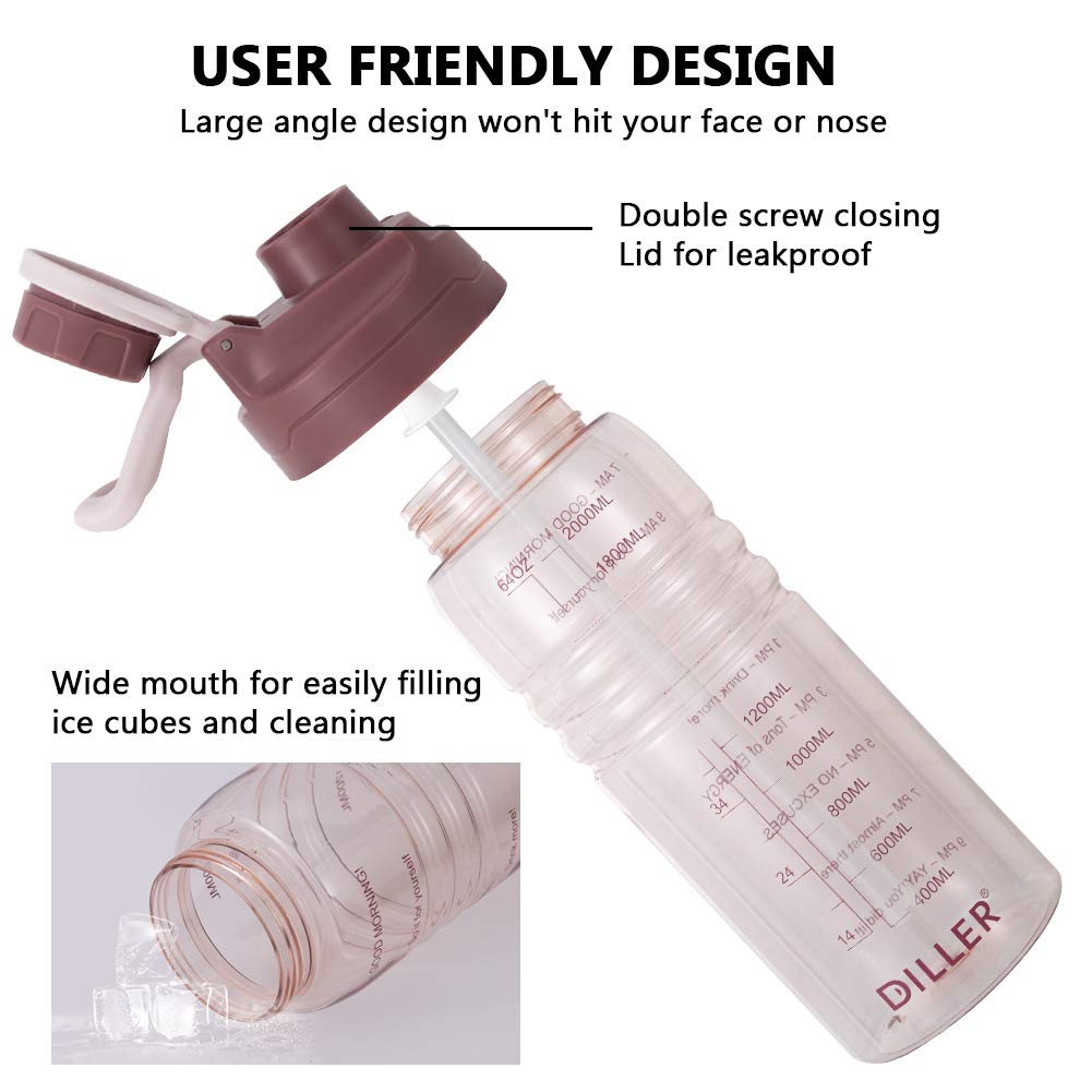 2 Litre Water Bottle 2L 2ltr With Straw Time Markings Large Bottle ...