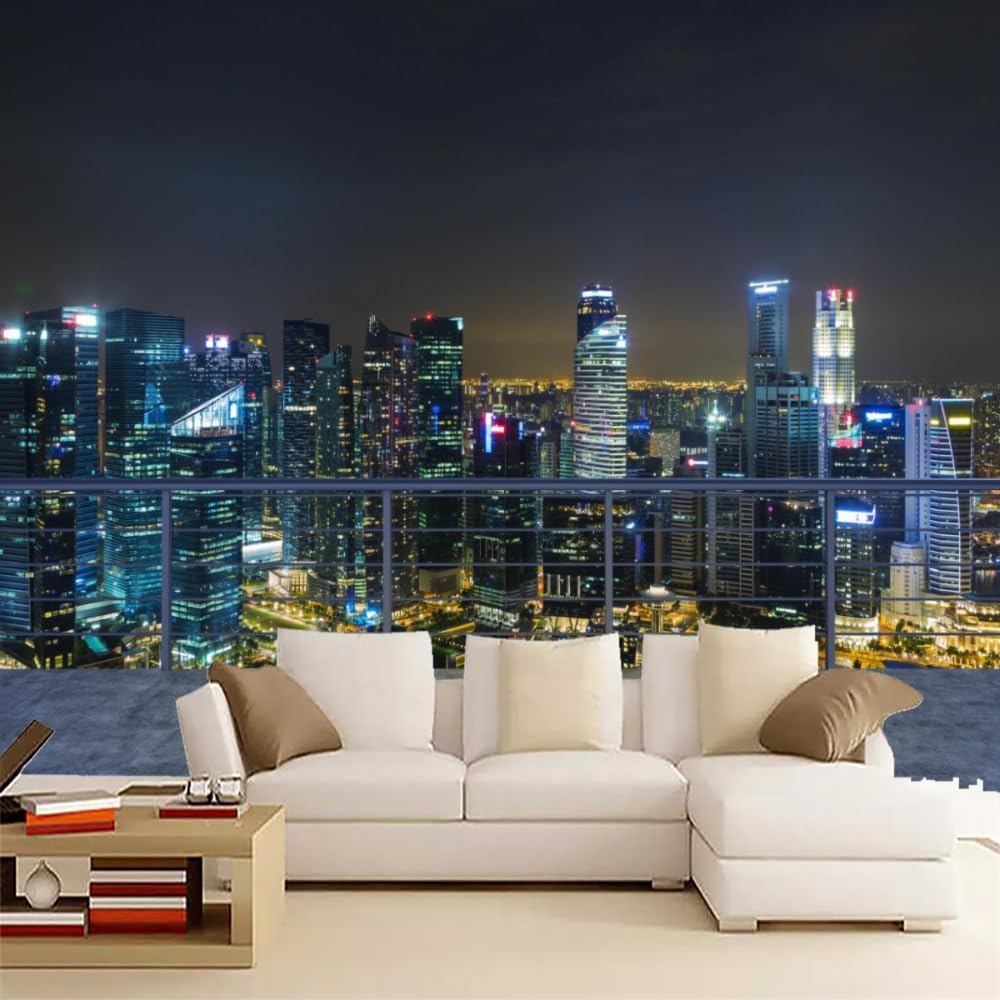 Amazon.com: City View 3D Photo Wallpaper Mural, Night Scenery Mural ...