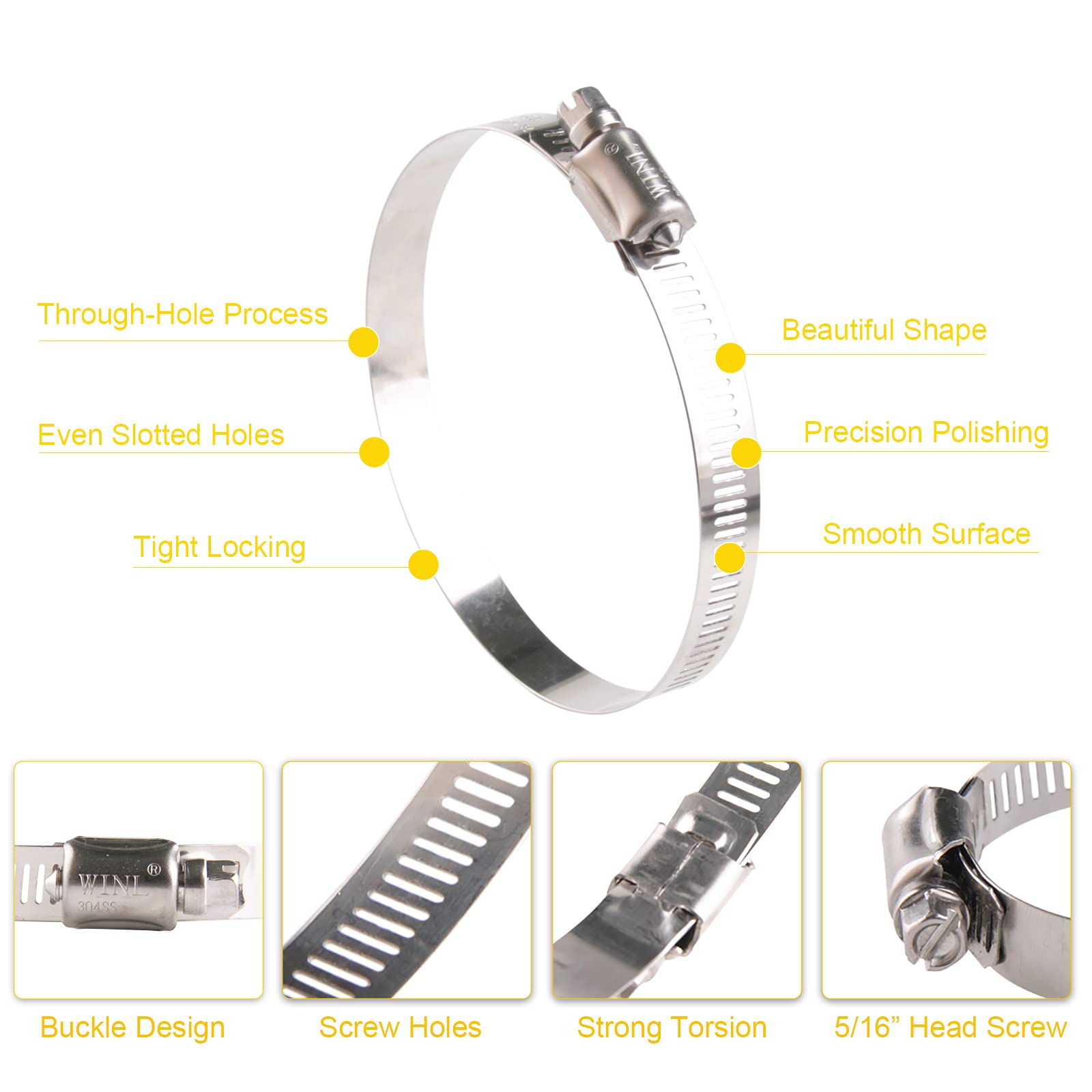 Snapklik.com : WINL Stainless Steel 4 Inch Hose Clamps- 8PK SAE 72 Worm ...