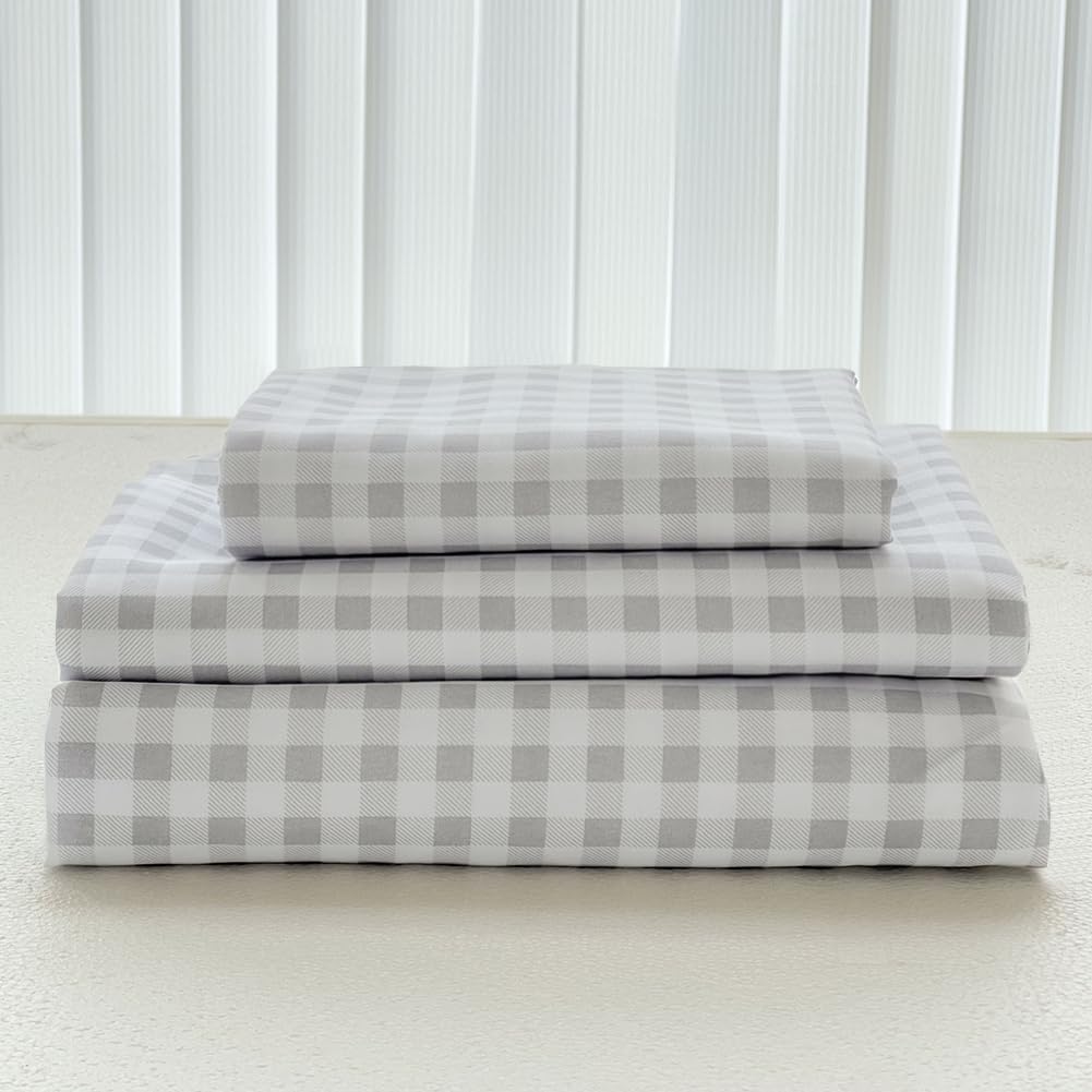 Amazon.com: NSNLGSGC Light Grey Gingham Twin Kids Sheet Set,Soft Brushed Microfiber Plaid Twin ...