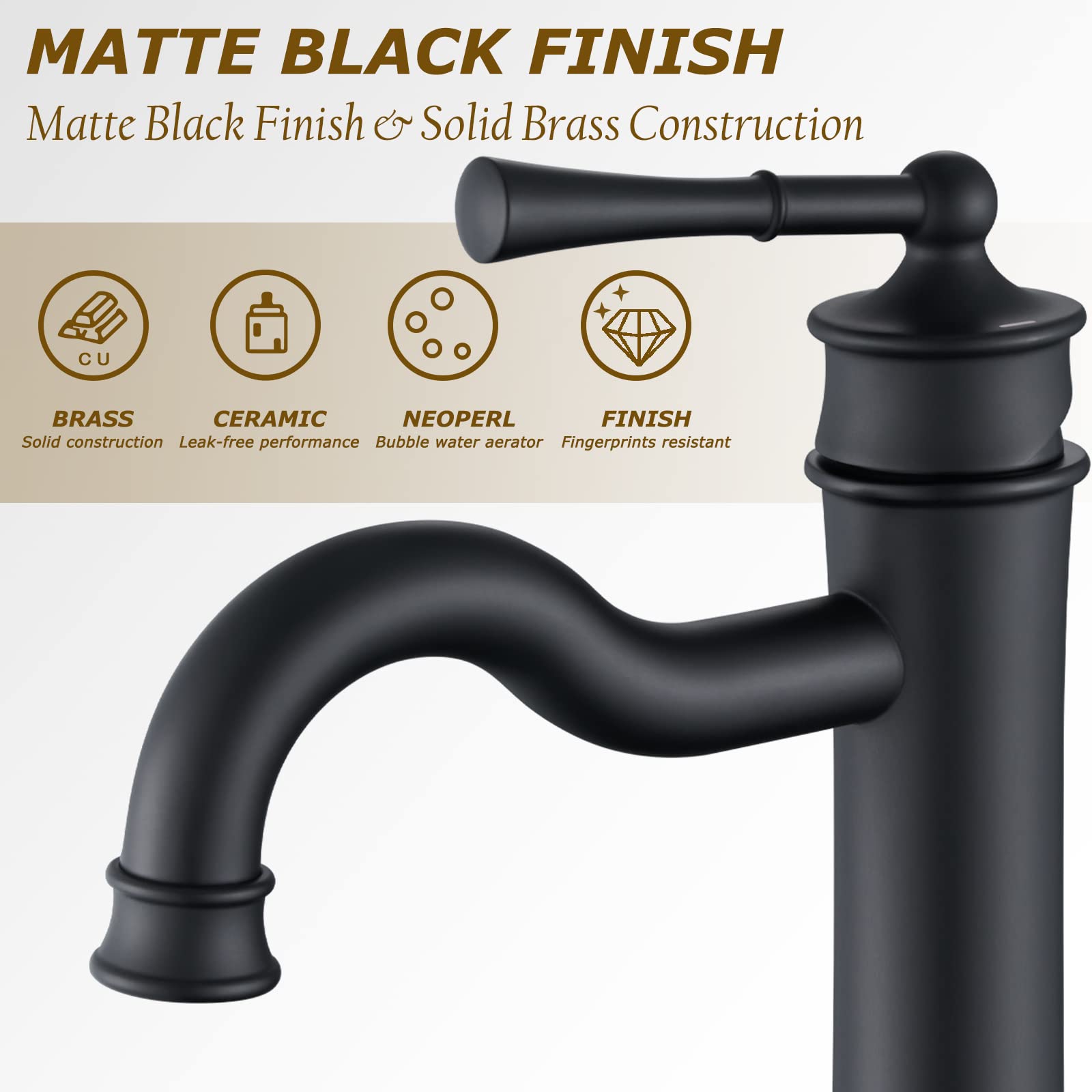 Snapklik.com : Vessel Sink Faucet Matte Black Bathroom Tall Faucet ...