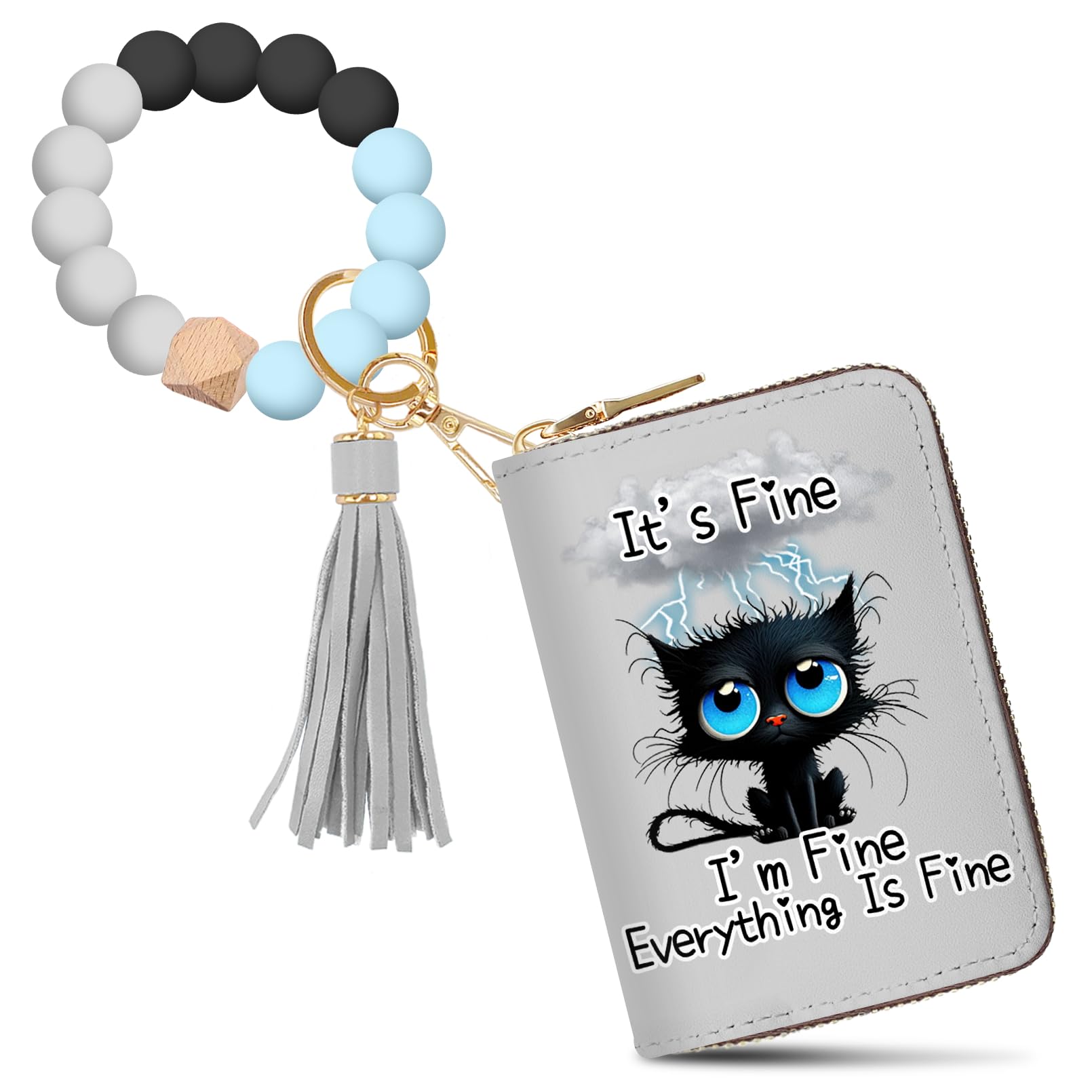 Amazon.com: Yonlevres Black Cat Credit Card Holder Keychain Wristlet ...