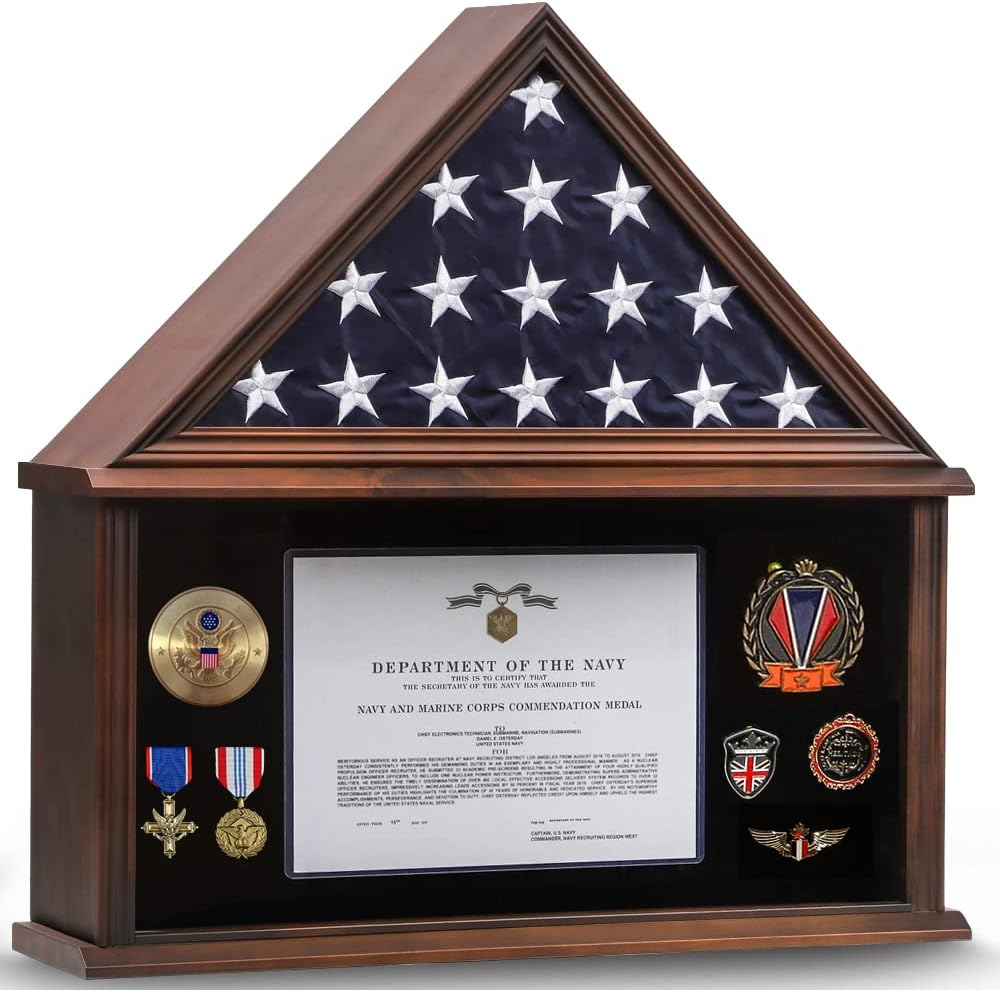 Amazon.com - 3 in 1 Medal & Flag Case for Burial Flag - Large Wooden ...
