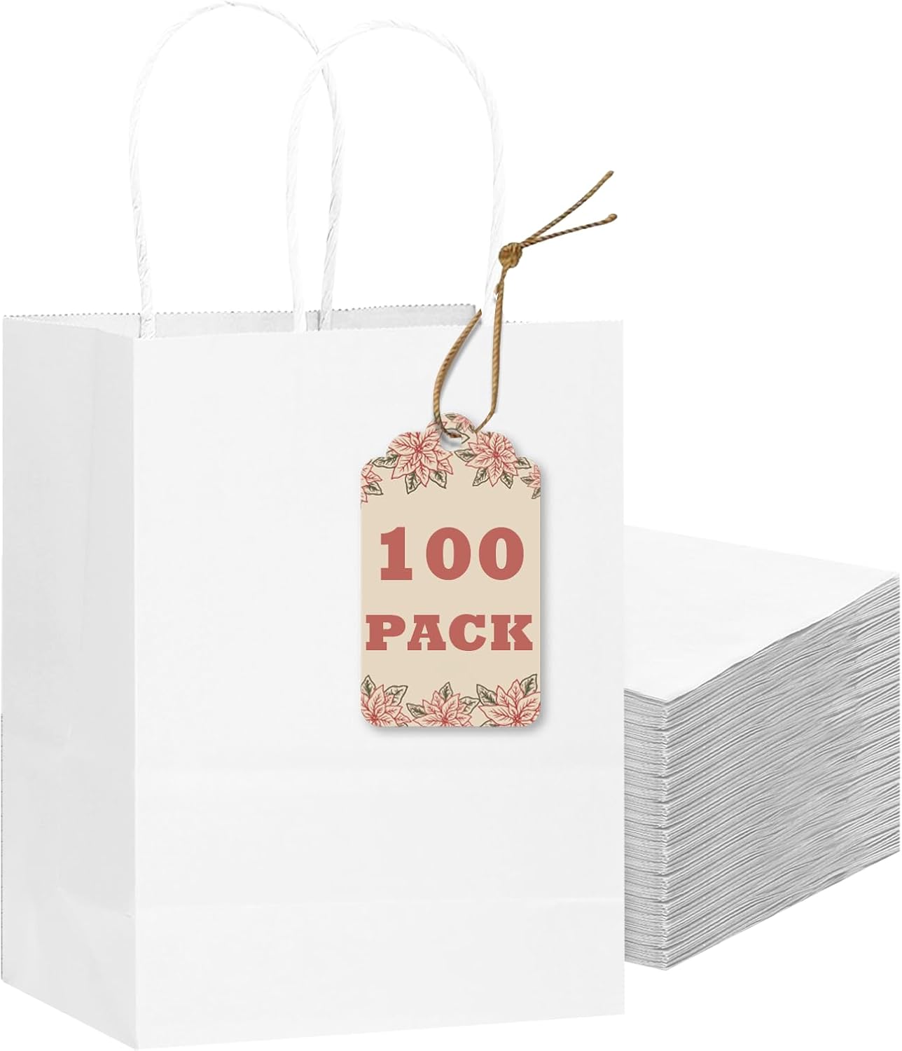 Amazon.com: qiqee 100-Packs White Paper Gift Bags with Handles 8.26"×6 ...
