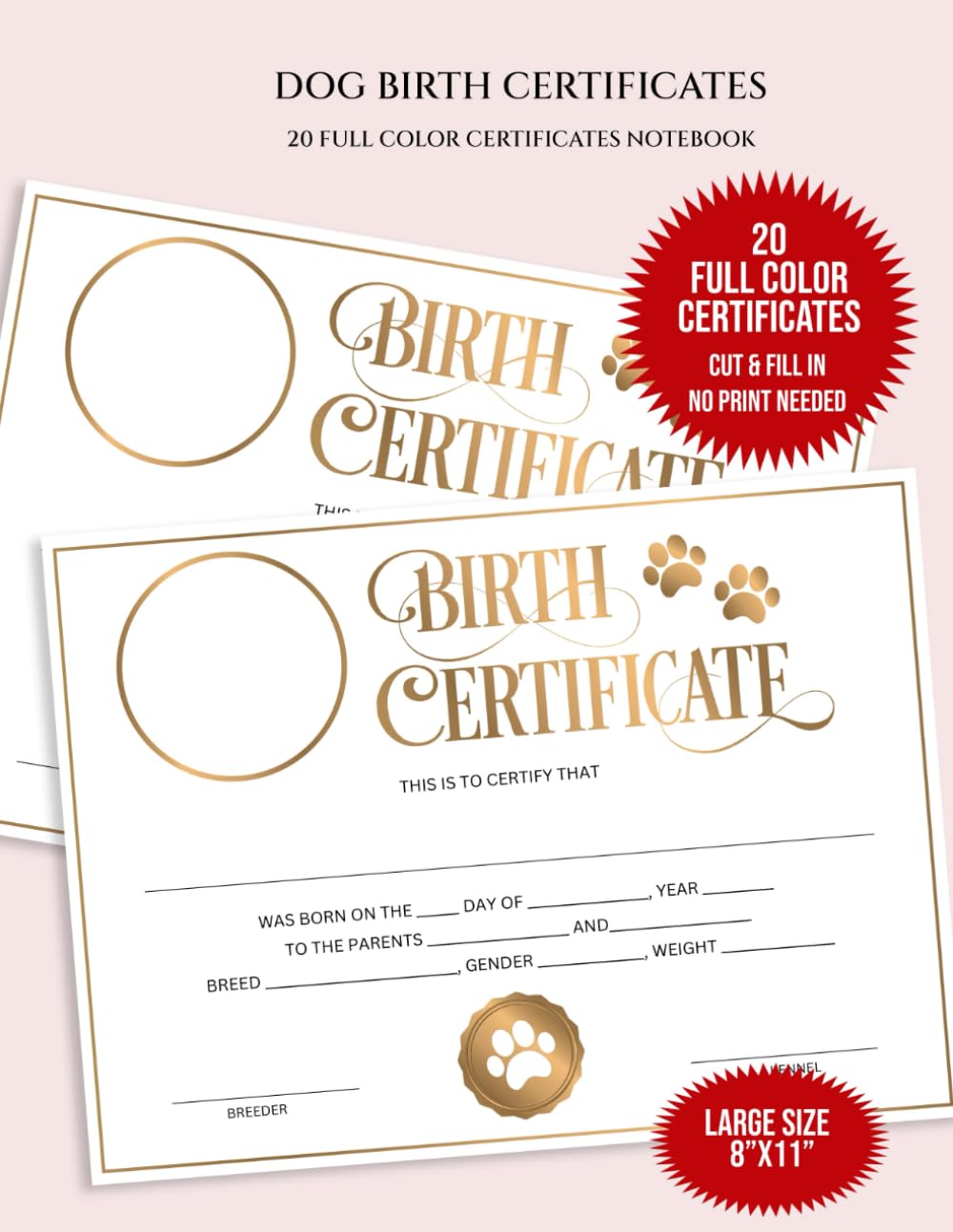 Dog Birth Certificates for New Owners: Newborn Puppy Birth Certificates ...