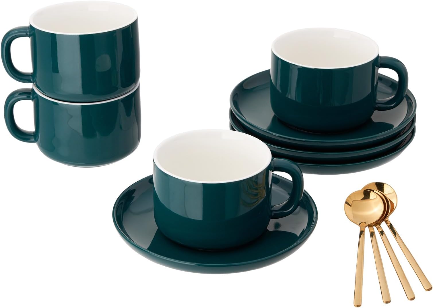 JIUJ Cups Cups with Saucers Basic for Tea Coffee Cappuccino for 1 ...
