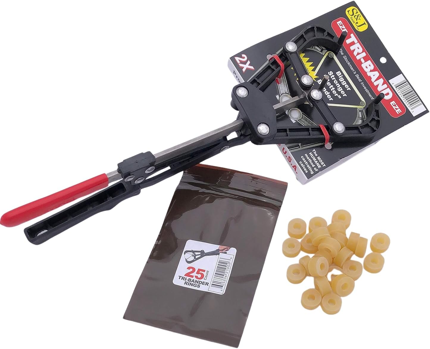 Tri-Band Castration Bander. Includes 25 Bands for Cattle, Sheep, Goats ...