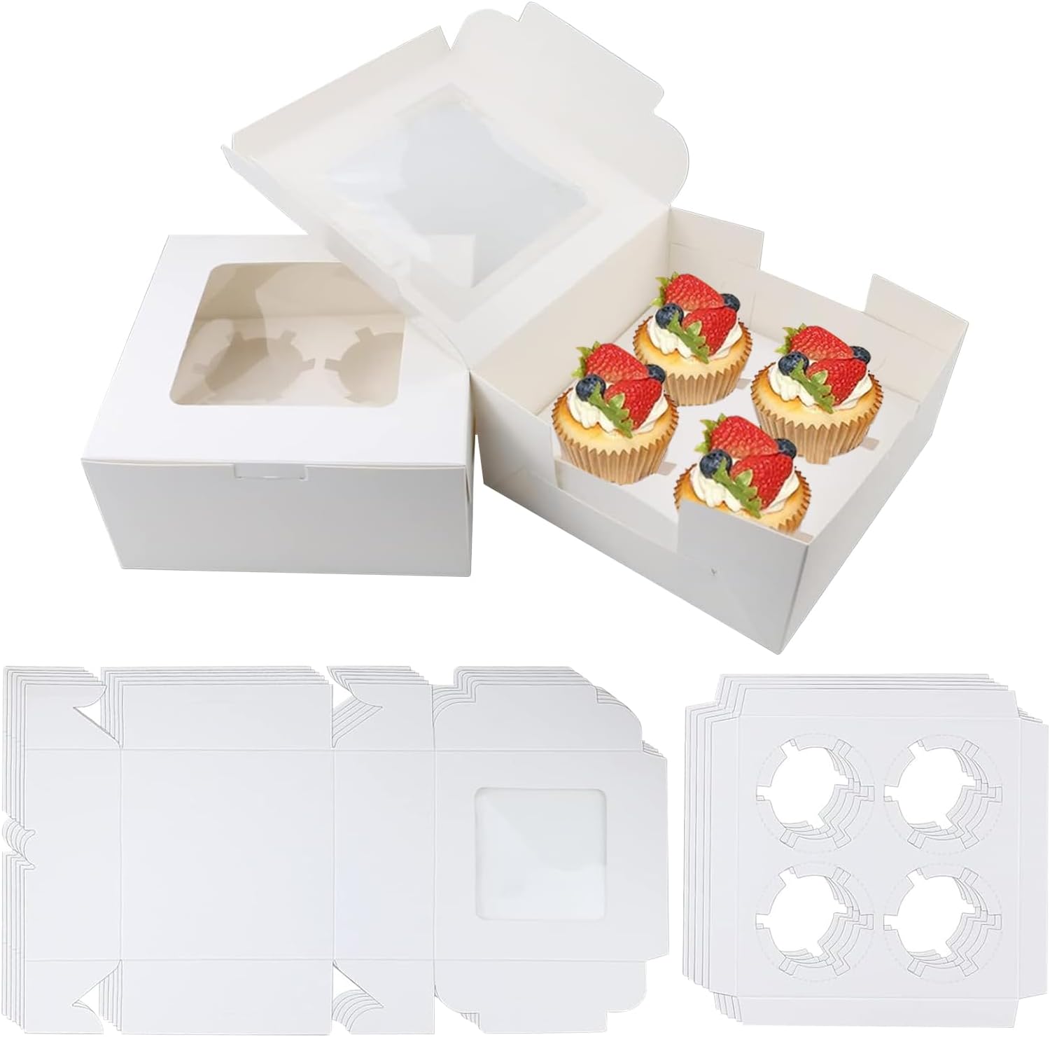 20 Cajas para Postres Blancas con Ventana,Cajas de Panadería para ...