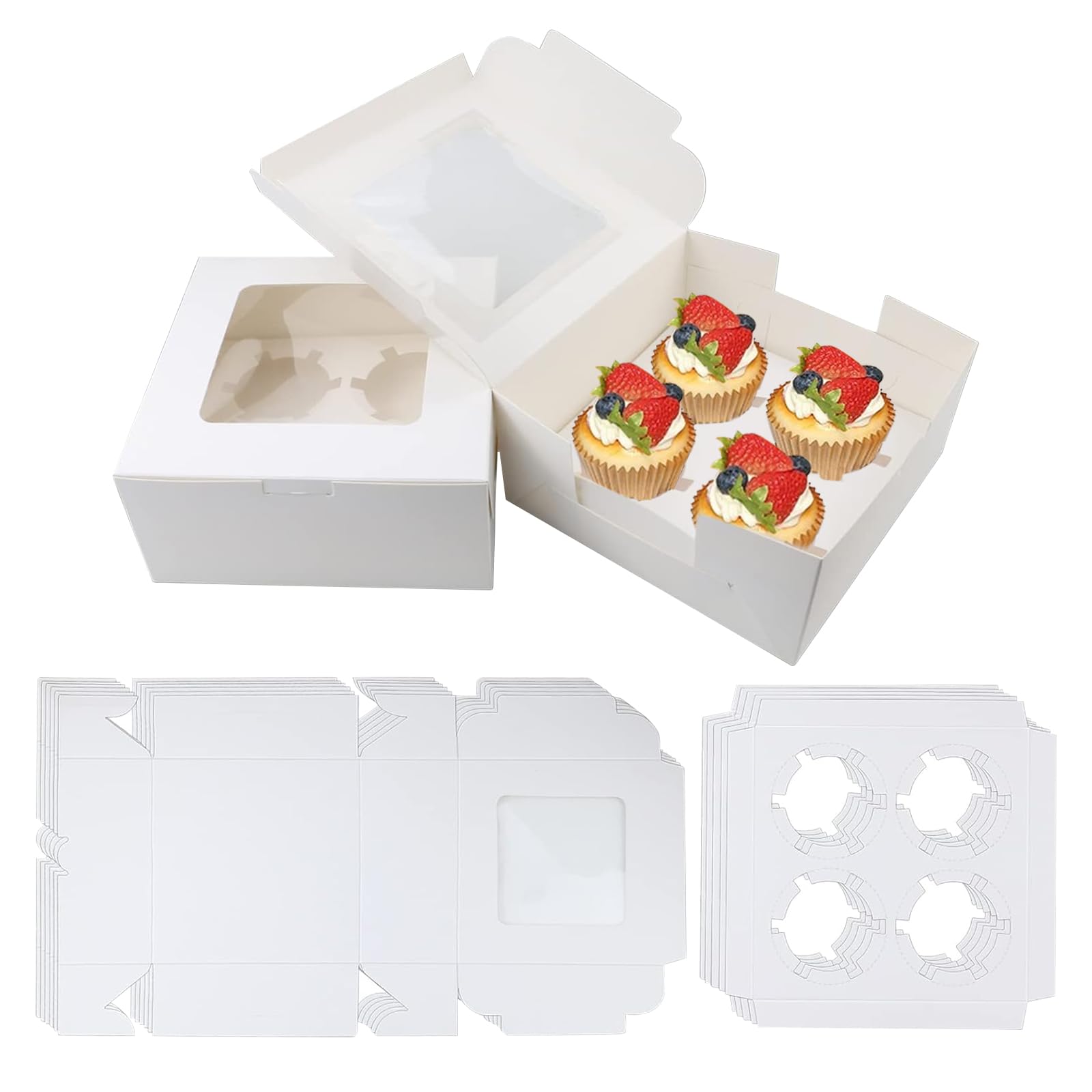 20 Cajas para Postres Blancas con Ventana,Cajas de Panadería para ...