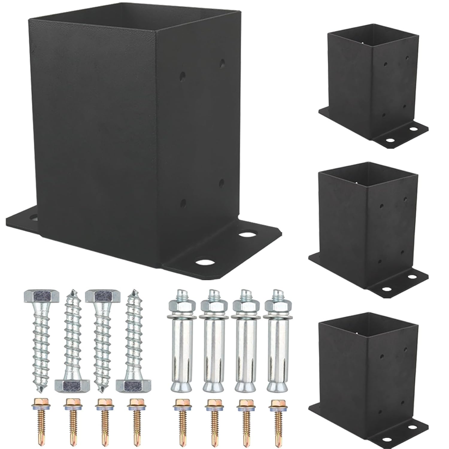 4PCS 4x4 Post Base Brackets (Inner Size 3.6"x3.6"), Heavy-Duty Black ...