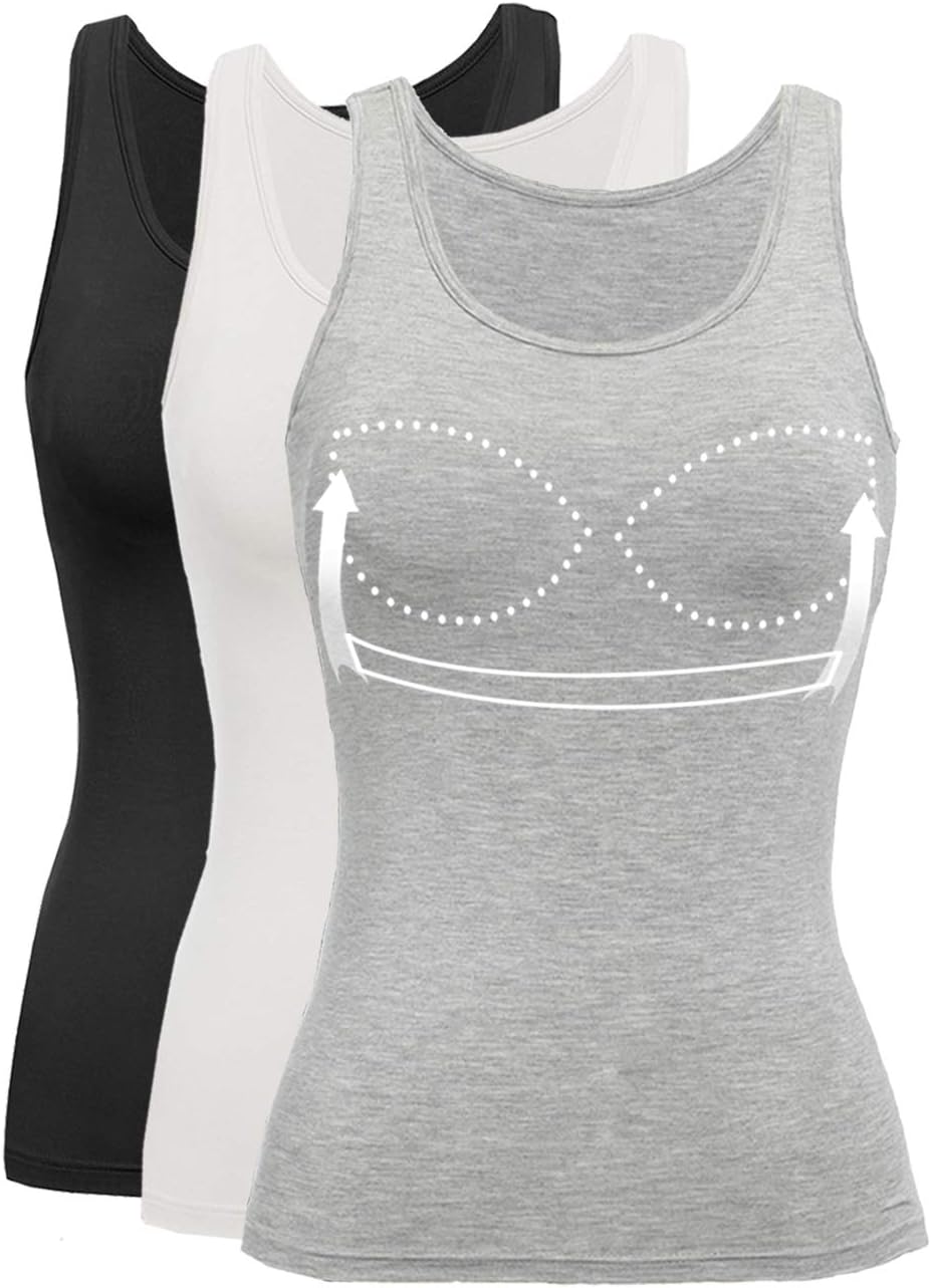 Tank Top with Built in Bra Cup for Women Casual Wide Strap Sleevless ...