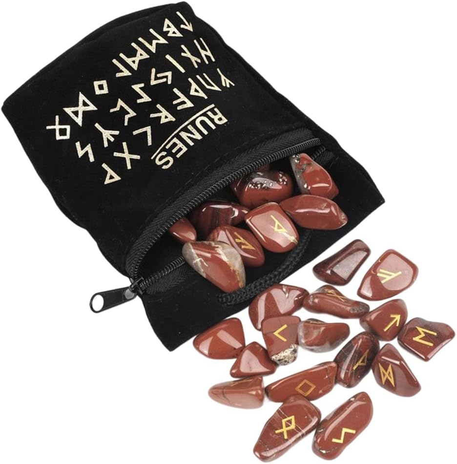Amazon.com: Natural Jade Rune Stones Set Polished Witches Crystal ...