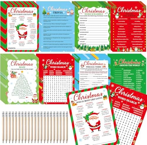 Amazon.com: gisgfim 231Pcs Christmas Party Games Cards Xmas Tree Santa ...