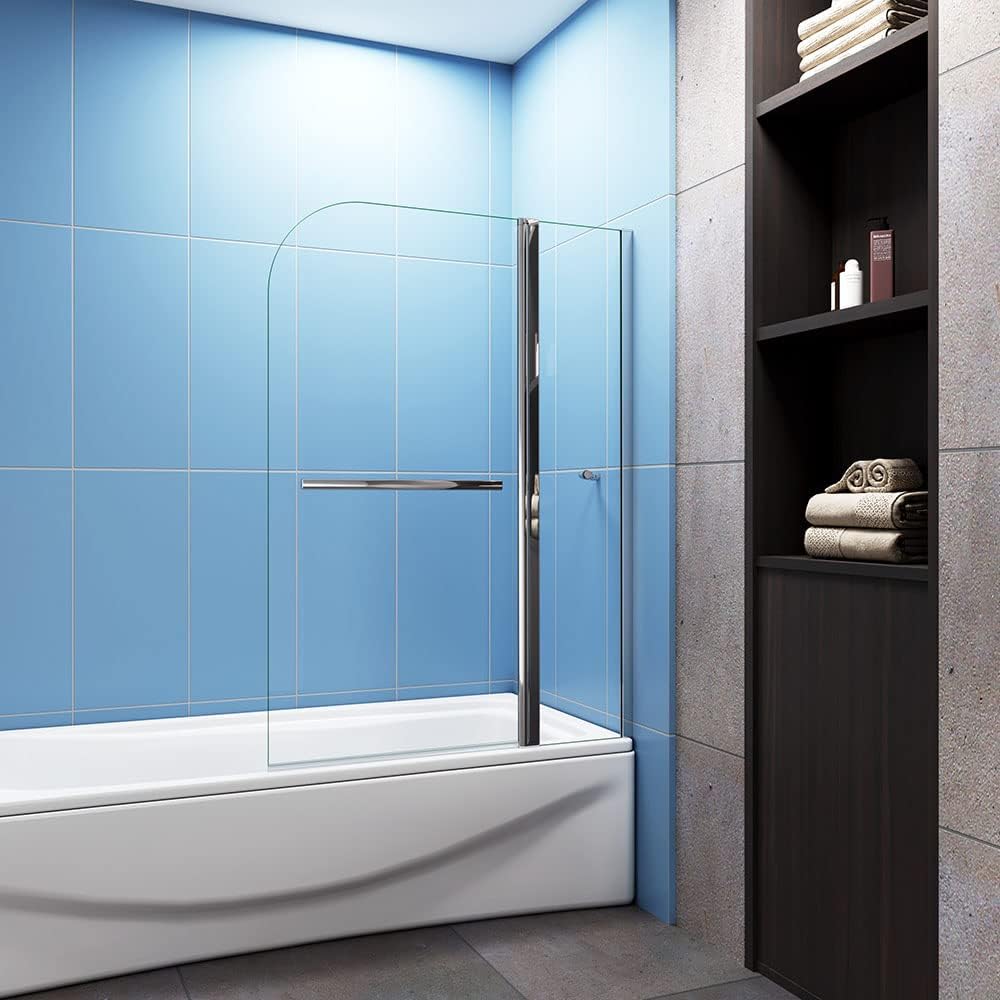 VeeBath Jade 6mm Toughened Safety Glass Bath Screen Panel with Towel ...