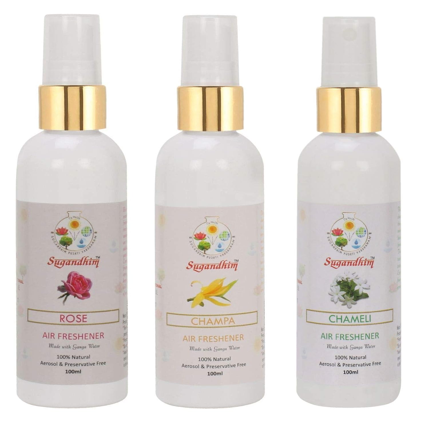 Sugandhim Rose, Champa & Chameli Air Freshener Spray 100ml Pack of 3 ...
