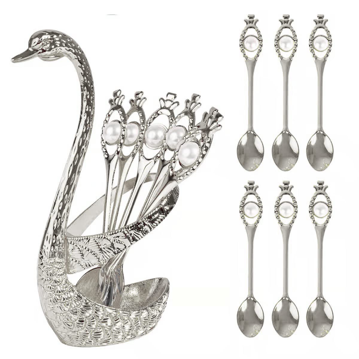 Amazon.com: Metal Coffee Dessert Spoon Set, Swan Base Holder Spoon ...