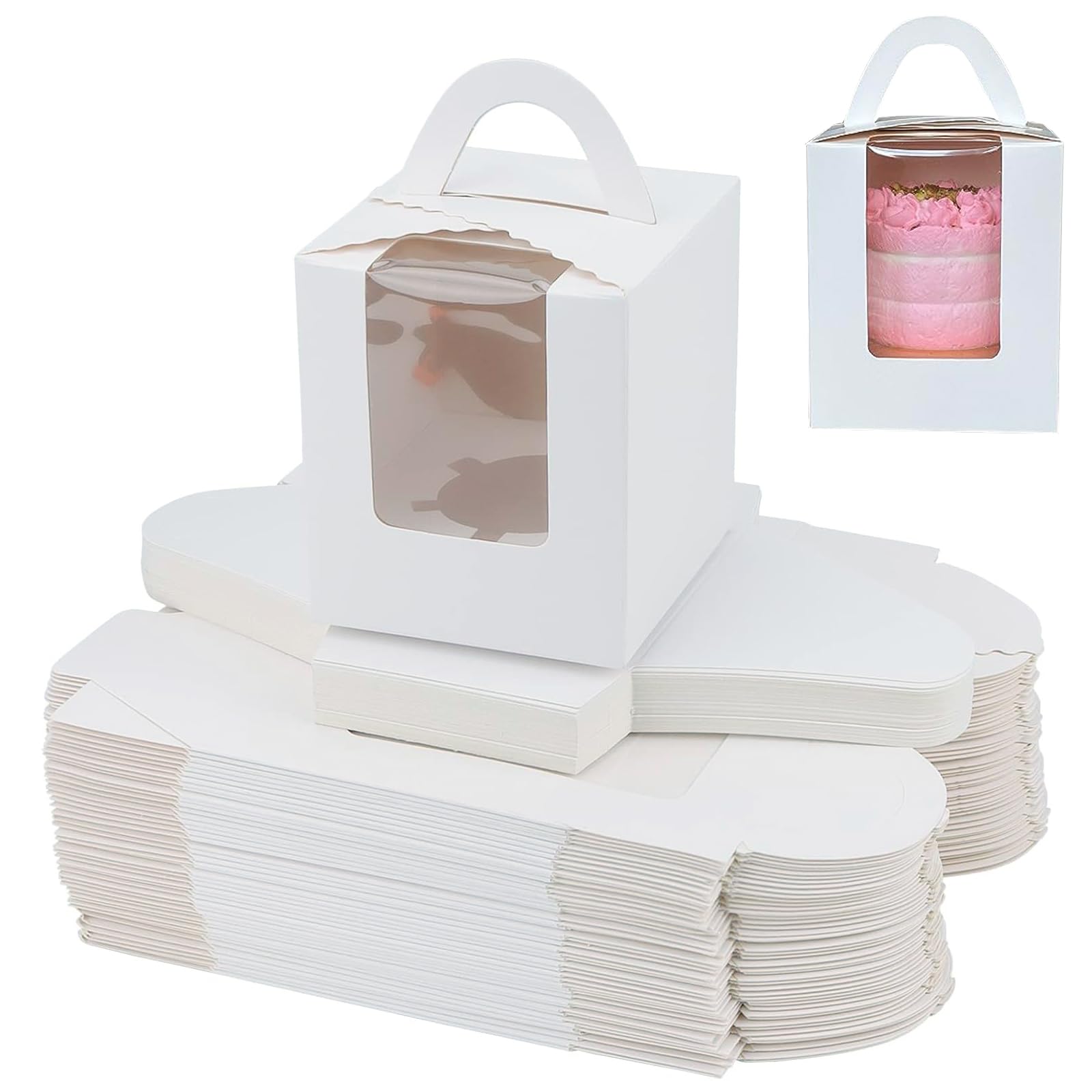 ZEONHEI 50 Pack White Individual Cupcake Boxes, Kraft Paper Single ...