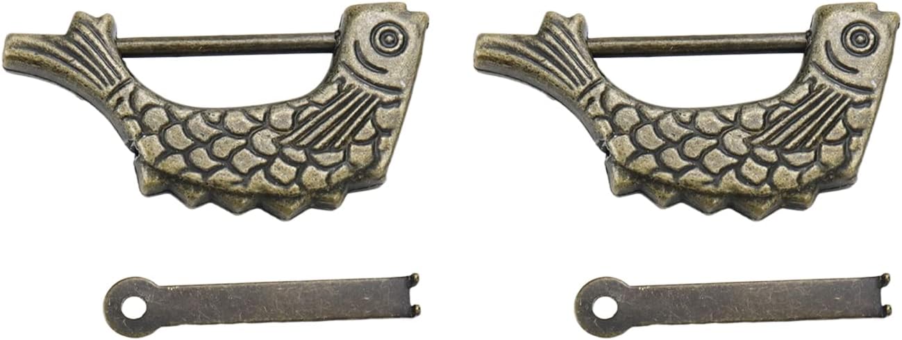 Pastlla 2 Packs Bronze Old Chinese Lock Fish Shaped Retro Padlock with ...