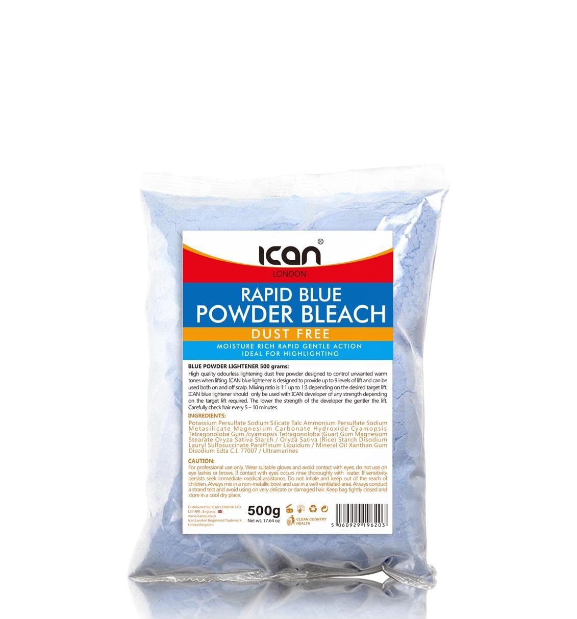 ican London Dust Free Rapid Blue Powder Bleach Hair Lightener 500gram ...