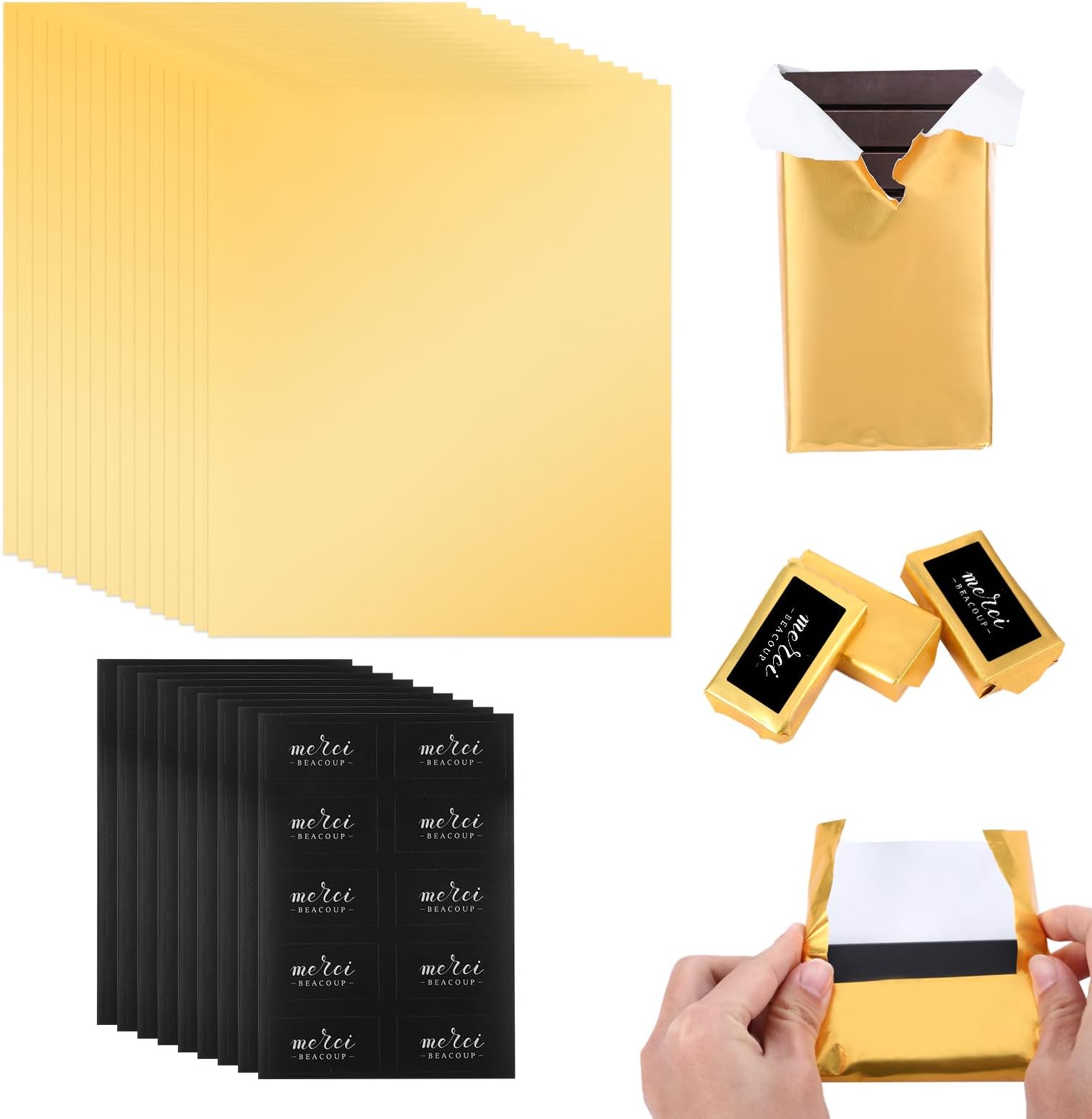 Amazon.com: 100 Pcs Chocolate Bar Wrappers, Gold Aluminum Foil ...