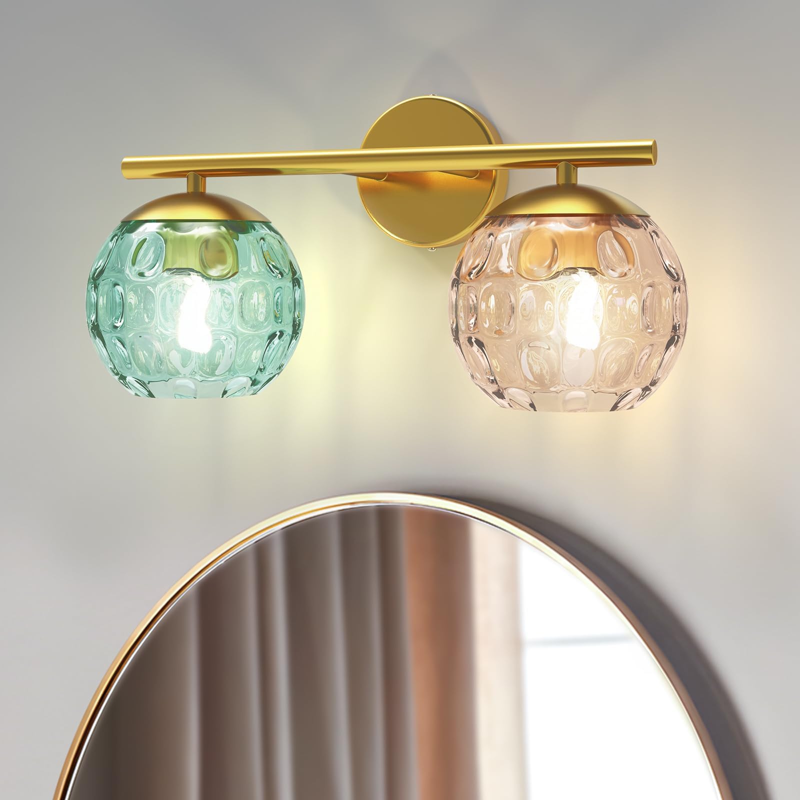 HYMELA C05 2-Light Bathroom Vanity Light with Colorful Glass Shade ...