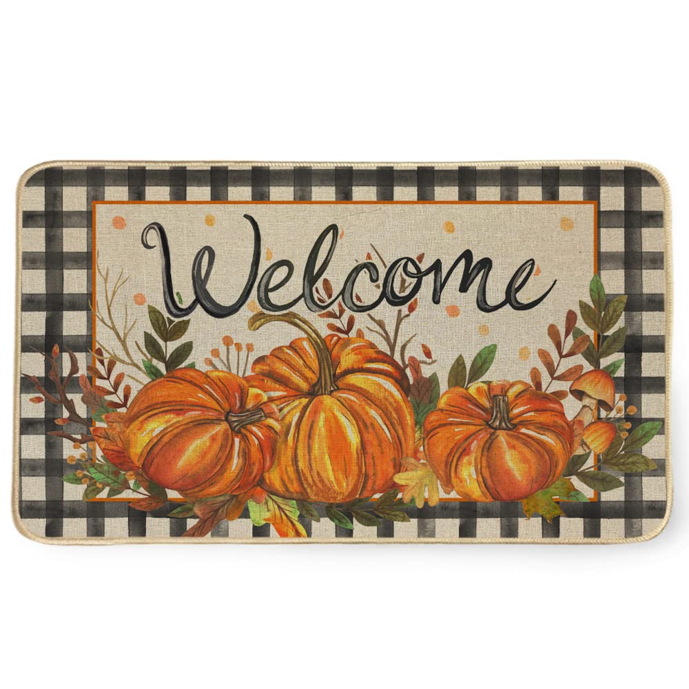 Amazon.com: GEEORY Fall Door Mat,17x29 Inch Pumpkin Leaves Welcome ...