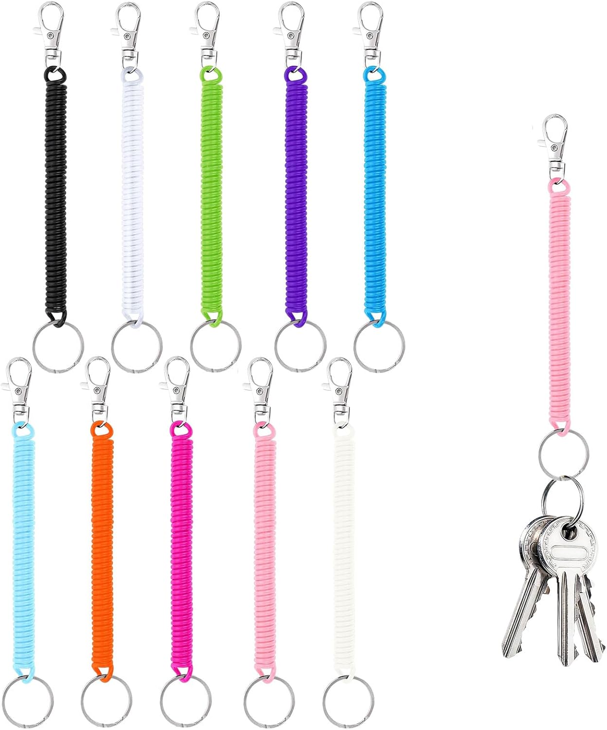 Nuqin Coil Springs Keychain 10Pcs Stretchy Spiral Keyring Stretchy ...