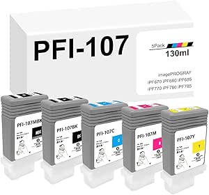 Amazon.com: PFI-107 130ml Ink Tank (5 Color) PFI107 Ink Replacement for ...