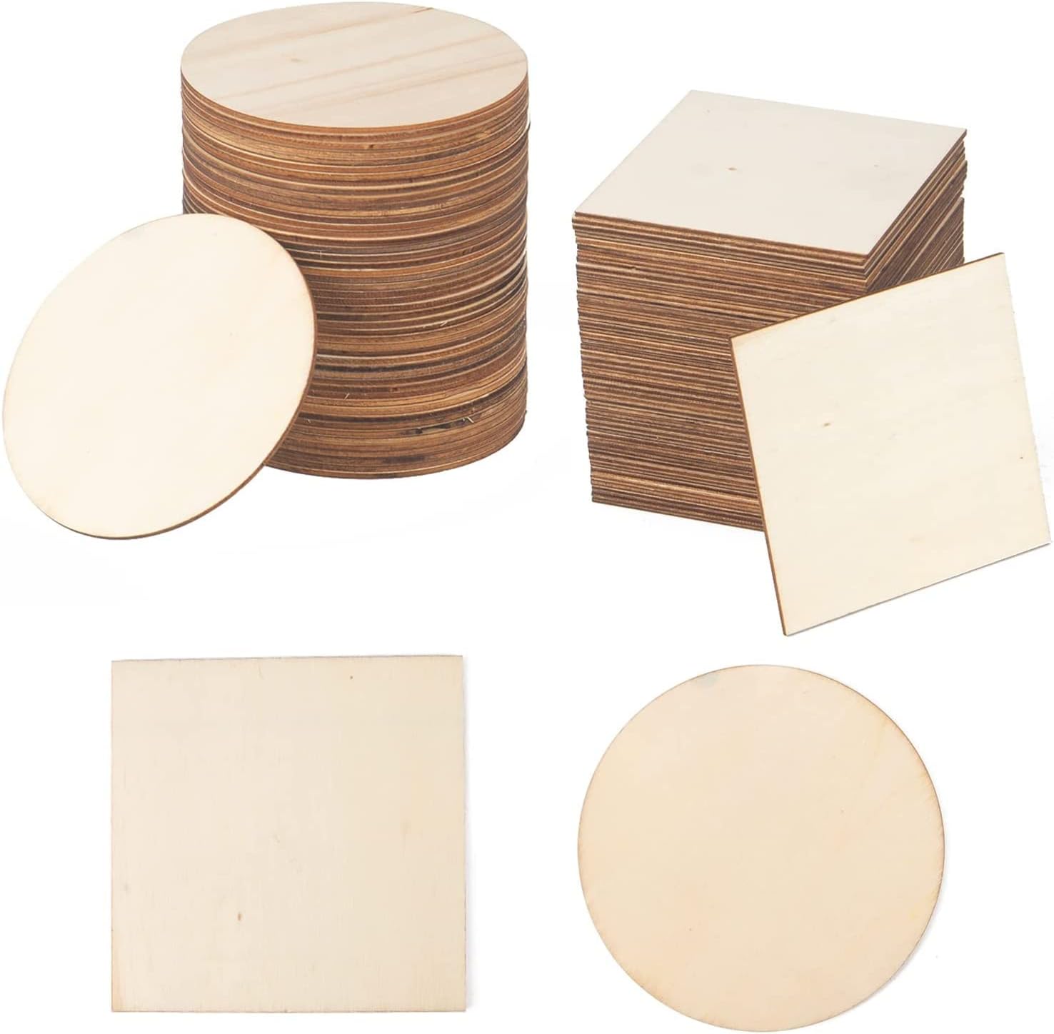 BELLE VOUS 100 Pack 2mm Thick Wooden Unfinished Round Circles - 10cm/4 ...