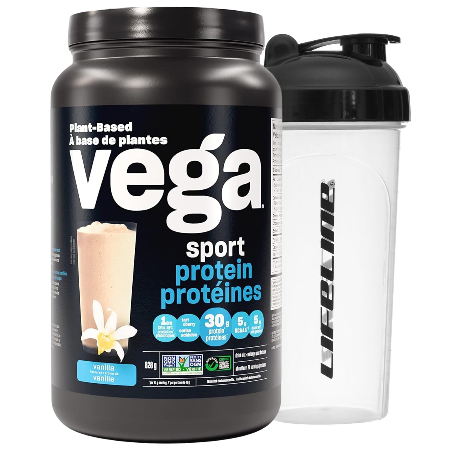 Vega Sport Protein Powder Vanilla with Shaker Bottle - Plant Based ...
